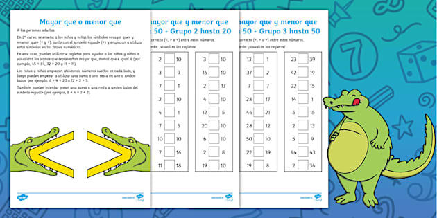 Fichas de actividad: Mayor que o menor que hasta 50