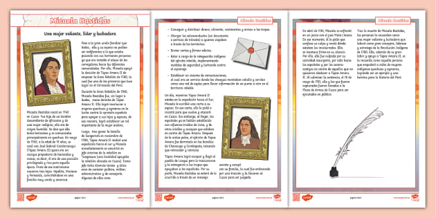 Comprensión lectora: Historia de Micaela Bastidas - Twinkl