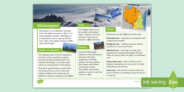 Kilimanjaro Fact File - Twinkl - KS2 (l'enseignant a fait)