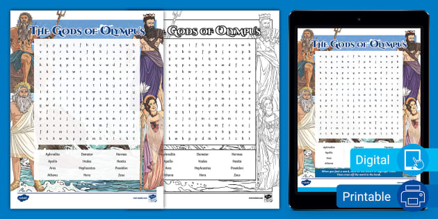 The Gods of Olympus Word Search for 6th-8th Grade - Twinkl