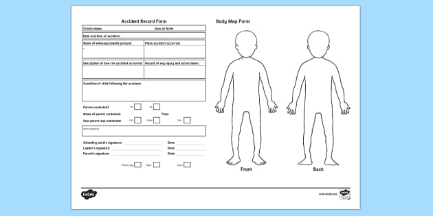 Accident Record Form With Body Map Template teacher Made 