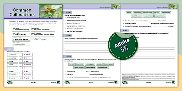 ESL Common Collocations Worksheet [Adults, B2] - Twinkl