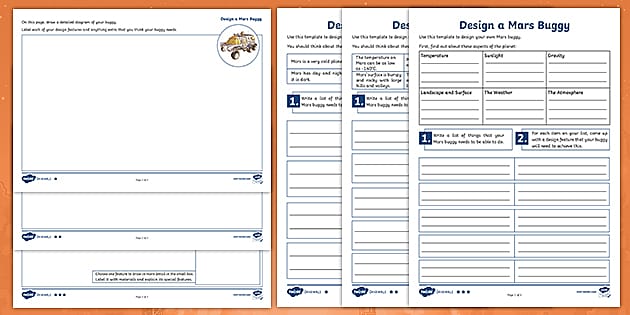 Design a Mars Buggy Rover Differentiated Worksheets