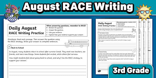 Third Grade August RACE Writing Morning Work