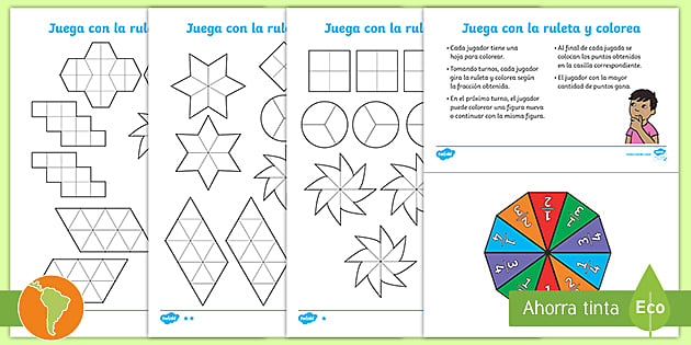 Juego: Gira la ruleta y colorea la fracción- Guía de trabajo