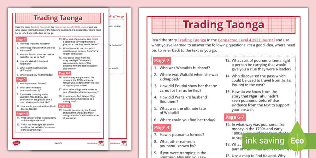 Connected 2022 L4: Trading Taonga Activity (teacher made)