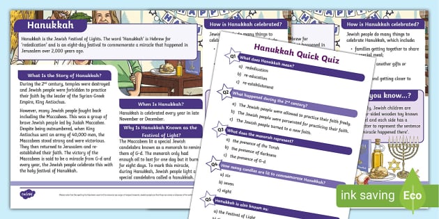KS2 Hanukkah Differentiated Fact File and Quick Quiz
