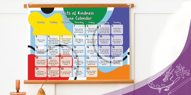Acts of Kindness June Calendar Abstract Pattern Poster