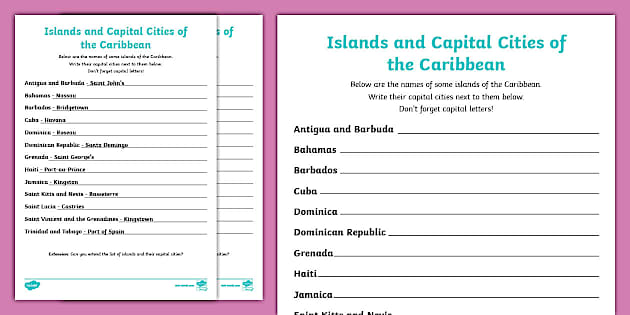 Caribbean Islands and their Capital Cities - Twinkl