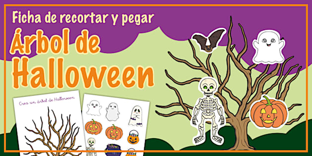 Ficha de recortar y pegar: Árbol de Halloween