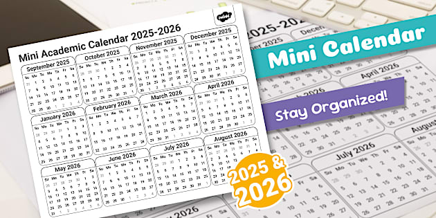 Mini Academic Calendar 2025-2026 (teacher made) - Twinkl