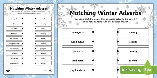 * NEW * Winter Adverbs Words Matching Worksheet - Twinkl