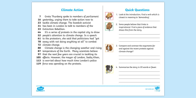 UKS2 Climate Action Daily News 60-Second Read Activity Cards - English