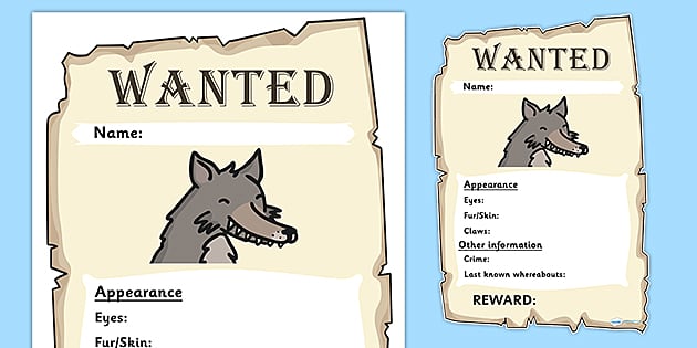 Wolf Little Red Riding Hood Wanted Posters | Twinkl Teach