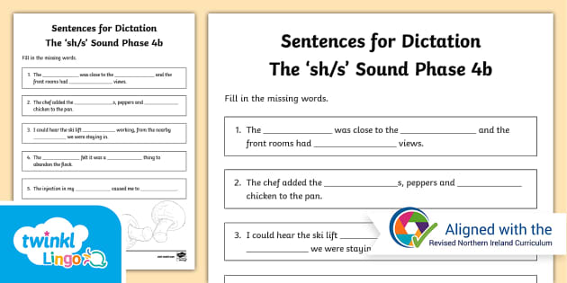 Linguistic Phonics Phase 4b 'sh/s' Sound Dictation Sentences