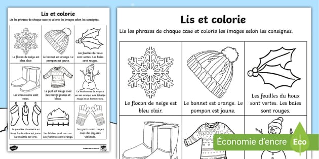Hiver : Lis et Colorie - Fiche pédagogique - Twinkl CA