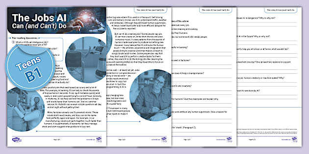 AI Jobs: ESL Reading for Teens (teacher made) - Twinkl