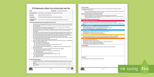 EYFS Maths: Cups and Cones Counting Whole Class Adult Input Plan