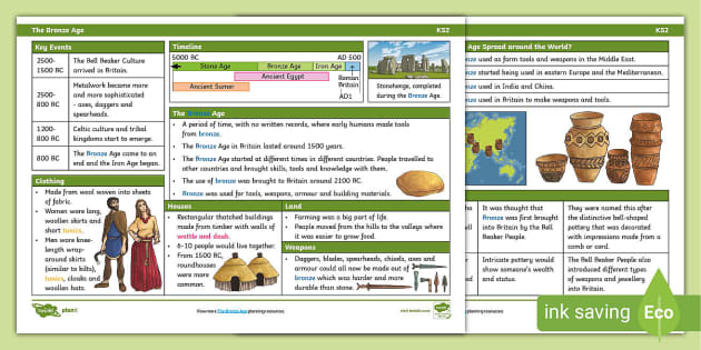 History Knowledge Organiser: The Bronze Age KS2 - Twinkl