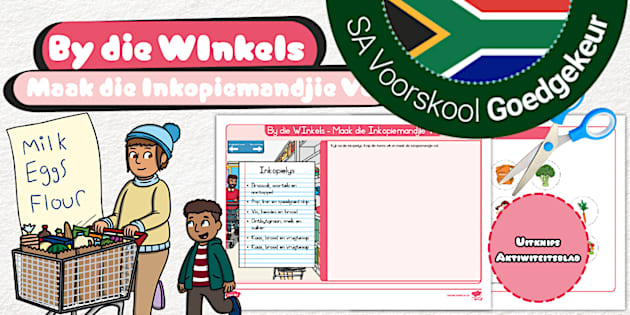 Voorskool - By die Winkels - Maak die Inkopiemandjie Vol - Aktiwiteitsblad