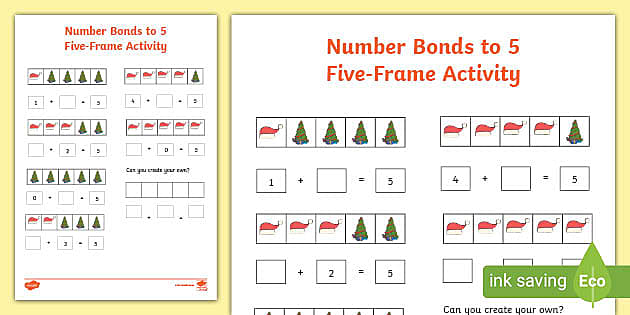Number Bonds to 5 Christmas Ten-Frame Activity