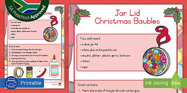 Jar Lid Christmas Baubles Craft (teacher made) - Twinkl