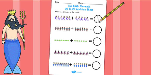 The Little Mermaid Up to 20 Addition Sheet - Twinkl
