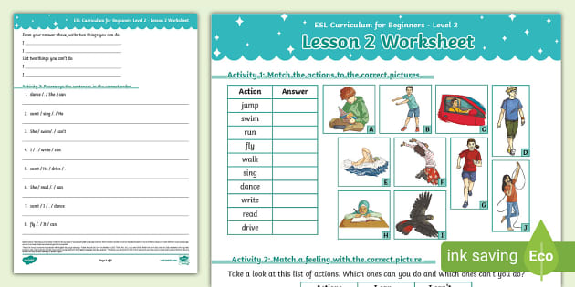 ESL Curriculum Level 2, Lesson 2 Worksheet - Twinkl