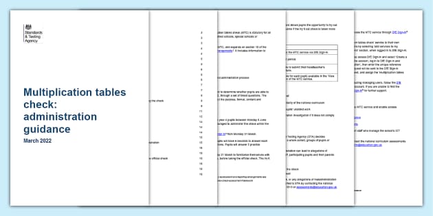 FREE! - Multiplication Times Table Check DfE Administration Guide