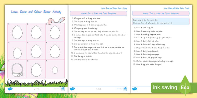 Listen, Draw and Colour Easter Activity (teacher made)