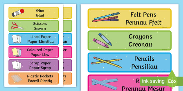 English/Welsh Blingual Colourful Star Drawer Labels