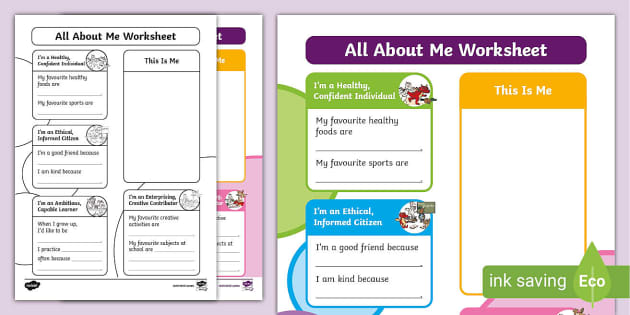 The Four Purposes: All About Me Worksheet (teacher made)