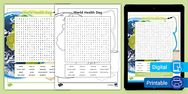 World Health Day Word Search for 3rd-5th Grade - Twinkl