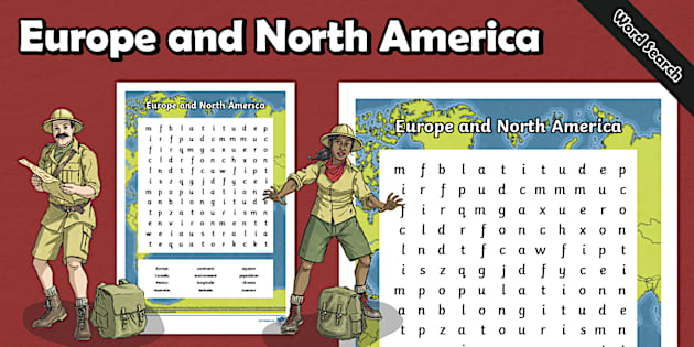 Europe and North America Word Search (teacher made) - Twinkl