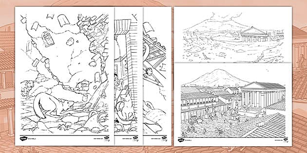 AD 79 Pompeii 'The Pack of Pompeii' Colouring Pages - Twinkl