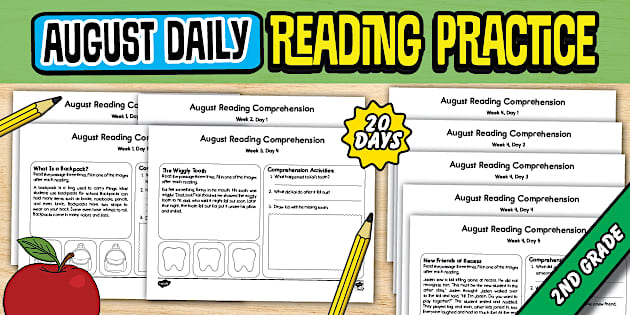 Second Grade August Daily Reading Comprehension Mats
