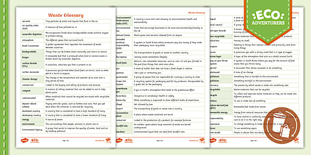 * NEW * Year 6 Waste: Key Vocabulary Glossary (teacher made)