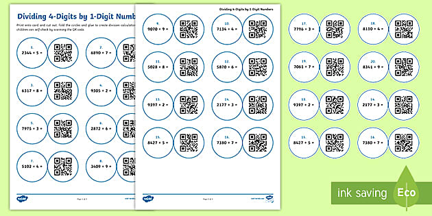 Dividing 4-Digits by 1-Digit Numbers with Remainders Self-Checking Code ...