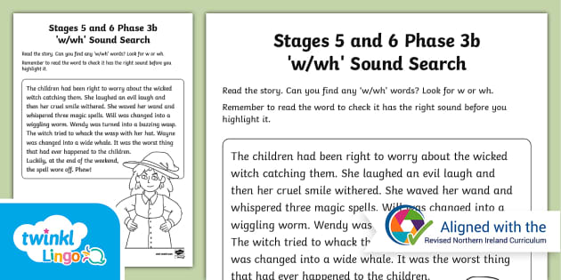 Northern Ireland Linguistic Phonics 3b ‘w/wh’ Sound Search Worksheet
