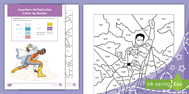 Superhero Multiplication Colour by Number - Twinkl