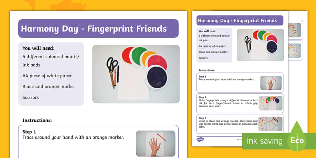 Harmony Day Fingerprint Friends Art Activity (teacher made)