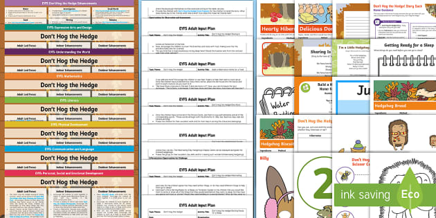 EYFS Don't Hog the Hedge! Lesson Plan Enhancement Ideas and Resources Pack