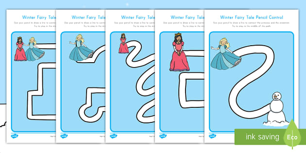 Winter Fairy Tale Pencil Control Path Worksheets - Twinkl