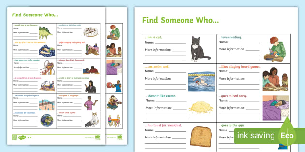 ESL First Day Find Someone Who (2 Levels)