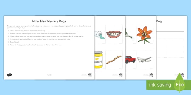 Main Idea Mystery Bag Activity