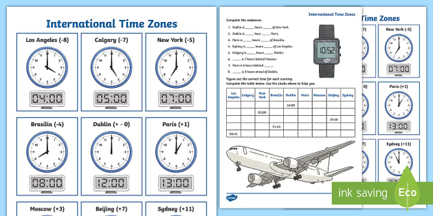 World Time Zone Worksheets