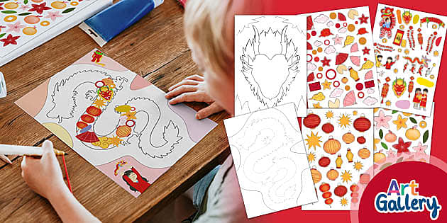 Year of the Dragon Lunar New Year Collage Activity Pack | Twinkl Art ...