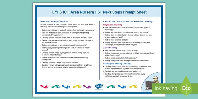 EYFS ICT Area Nursery FS1 Next Steps Prompt Poster