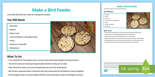 Bird Feeders Worksheet (Hecho por educadores) - Twinkl