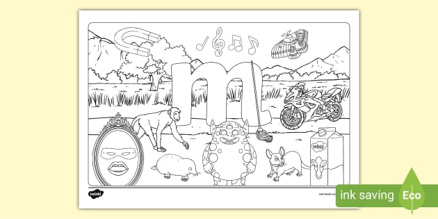 * NEW * M Sound Loaded Colouring Sheet, M Sound, Letter M